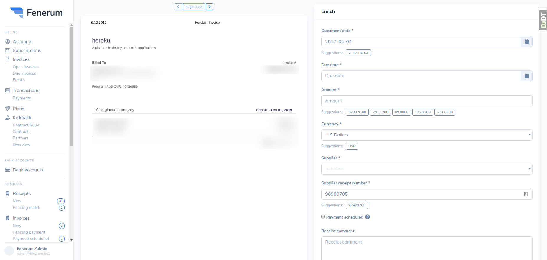 Expense management in Fenerum - Fenerum Docs